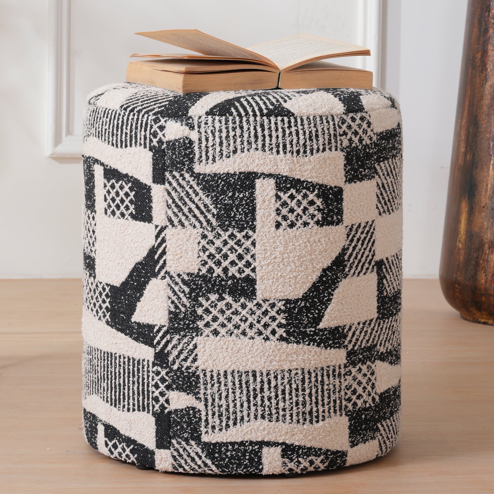 HOME 360 Geometric Pattern Printed Fabric Ottomans Footstools | 45X40X