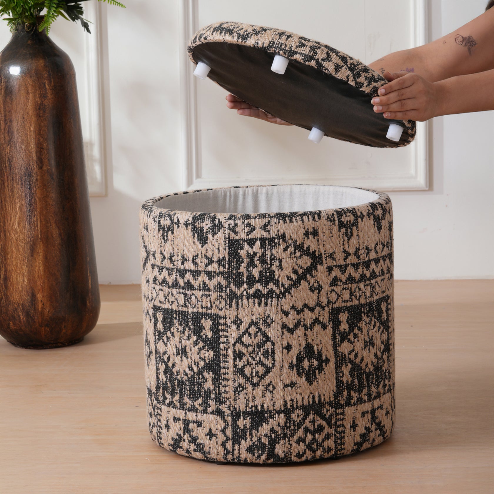 Boho Woven Pattern Ottomans Footstools | Pouffe | Hidden Storage | Rem ...