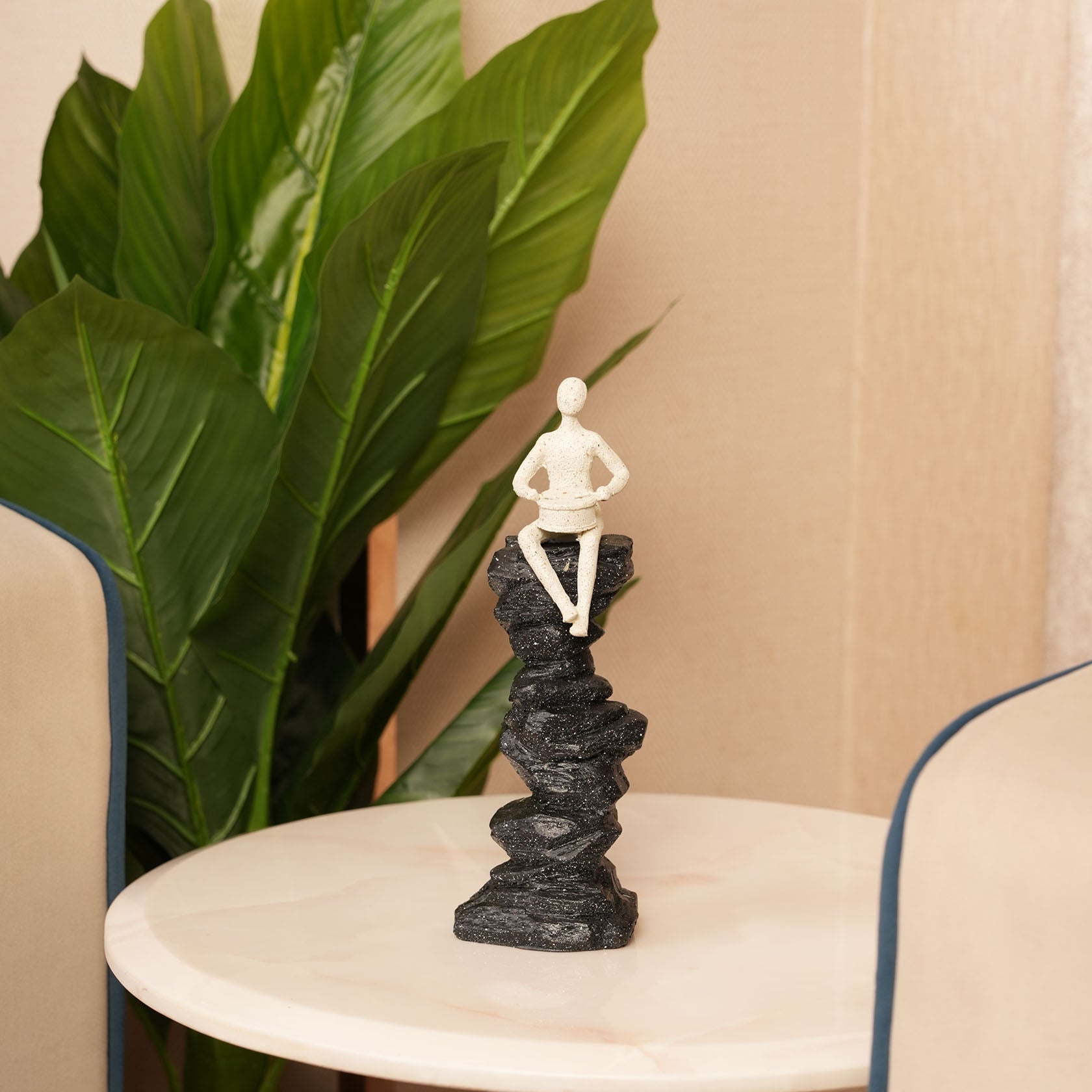 Abstract Drummer Figure on Black Stone Pillar Statue – HOME 360