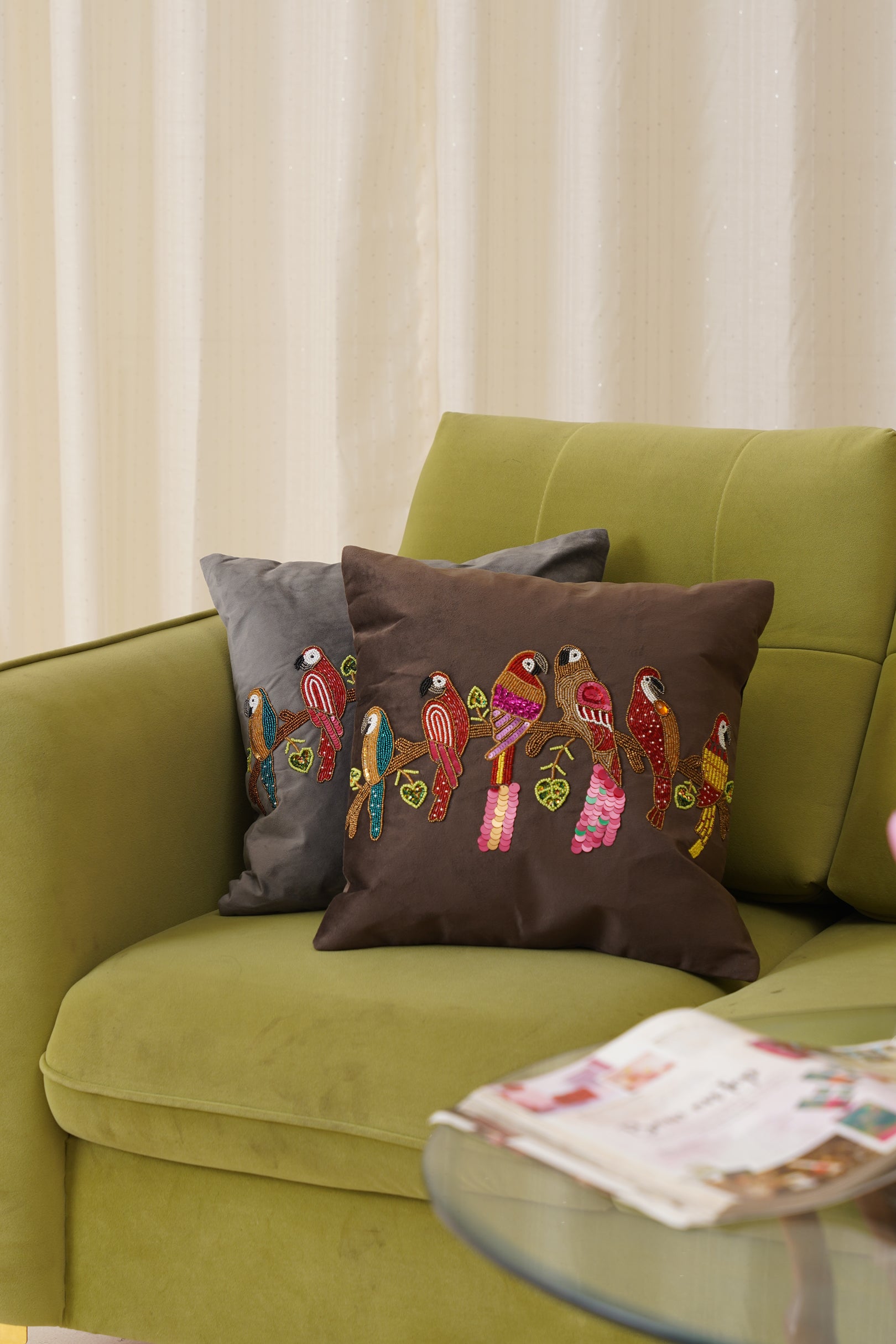 Parrot Cushion Cover 16 x 16 (Brown) – HOME 360