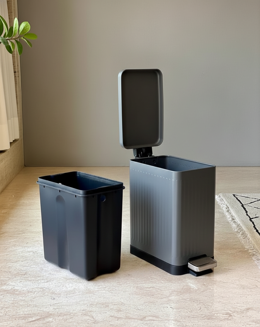 Modern Grey Rectangular Step Dustbin With Soft Close Lid – HOME 360